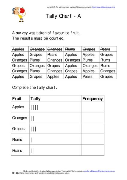 tally chart and picture graph worksheet