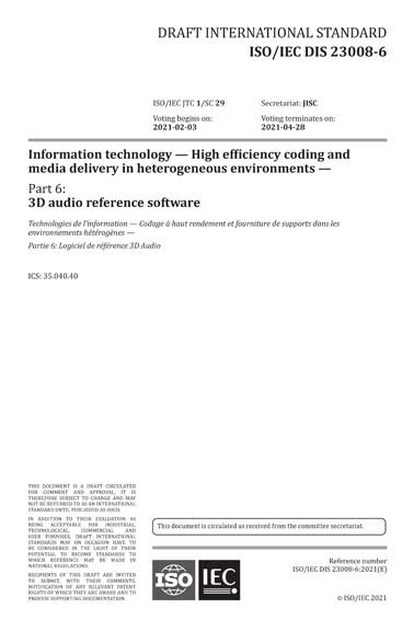 ISO IEC DIS Information Technology High Efficiency Coding And Media Delivery In