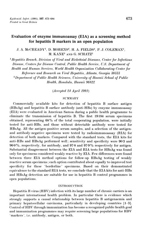 Pdf Evaluation Of Enzyme Immunoassay Eia As A Screening Method For