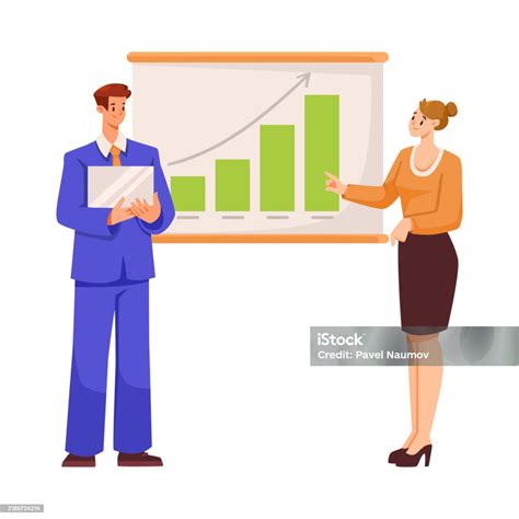 남자와 여자 사무실 직원 성격 에서 직장 쇼 프리젠 테이션 벡터 일러스트 레이 션 개발에 대한 스톡 벡터 아트 및 기타 이미지 Istock