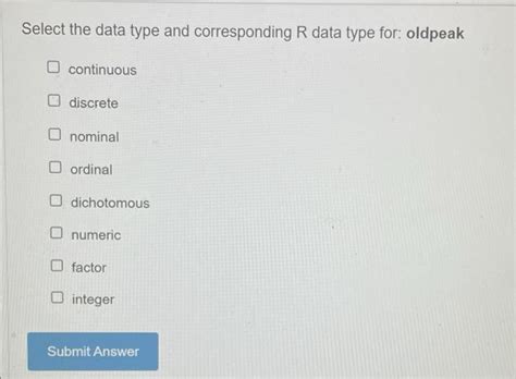 Solved Select The Data Type Ans Corresponding R Data Type