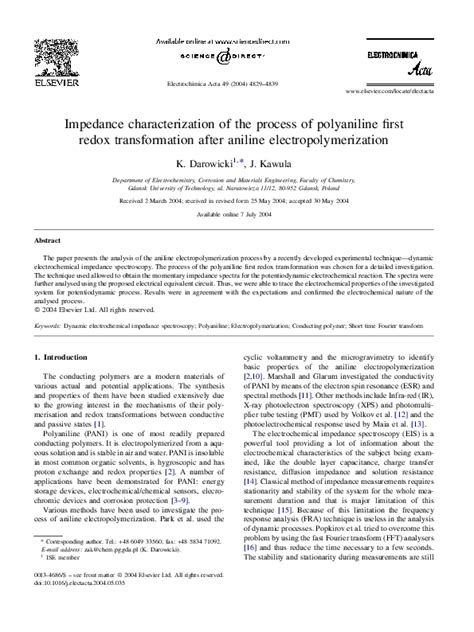 Pdf Impedance Of Aniline Electropolymerization