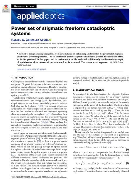 Pdf Power Set Of Stigmatic Freeform Catadioptric Systems
