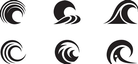 Six Abstract Black Wave Icons Minimalist Style Wave Symbols Set Graphic
