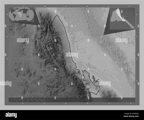 Semenawi Keyih Bahri Region Of Eritrea Grayscale Elevation Map With Lakes And Rivers