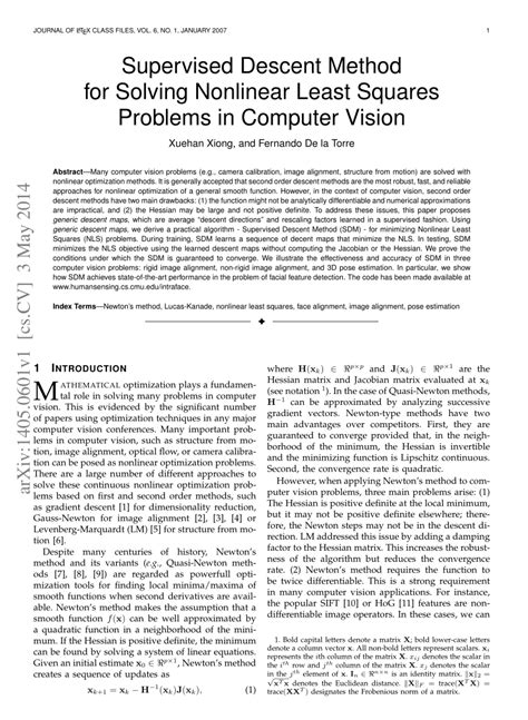 Pdf Supervised Descent Method For Solving Nonlinear Least Squares Problems In Computer Vision