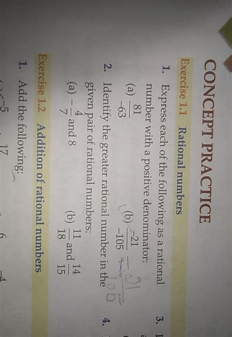 CONCEPT PRACTICEExercise 1 1 Rational Numbers1 Express Each Of The Fol