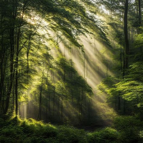 Premium Photo Light Rays Streaming Through A Forest Canopy Illuminating