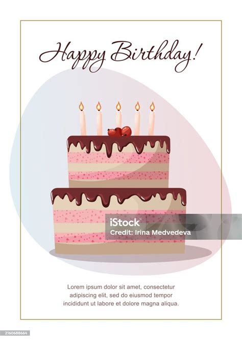 분홍색 케이크와 촛불을 가진 생일 축하 카드 축하 벡터 템플릿 갈색에 대한 스톡 벡터 아트 및 기타 이미지 갈색 고립 색상 공휴일 Istock