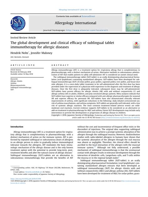 Pdf The Global Development And Clinical Efficacy Of Sublingual Tablet Immunotherapy For