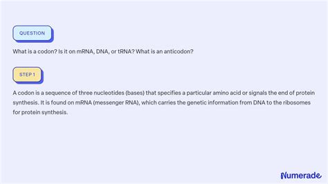 Solved What Is A Codon Is It On Mrna Dna Or Trna What Is An Anticodon Numerade