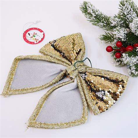 Голямо червено злато блестяща коледна панделка лък коледна елха украса ръчно изработен