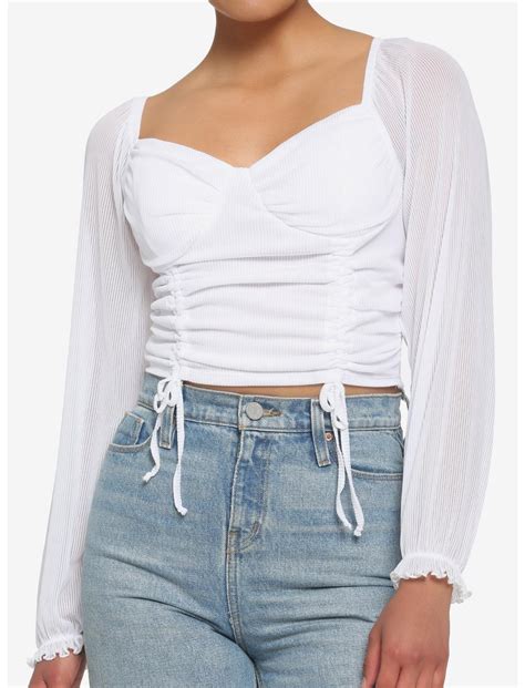 White Sheer Girls Crop Peasant Top Hot Topic