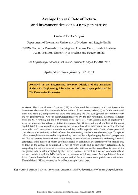 Pdf Average Internal Rate Of Return And Investment Decisions A New Perspective