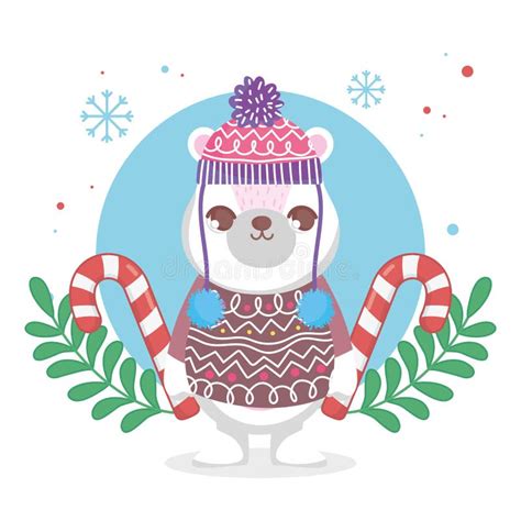 Oso Polar Con Gorro Y Dulces Alegres Navidades Ilustración Del Vector Ilustración De