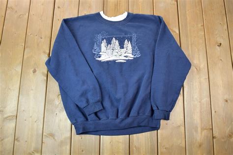 Vintage 1990s Morning Sun Winter Bunny Double Collar Crewneck