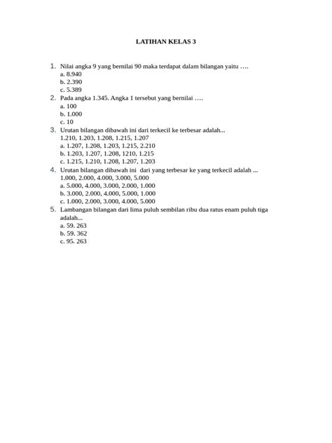 Latihan Math Kelas 3 Tema 1 Pdf