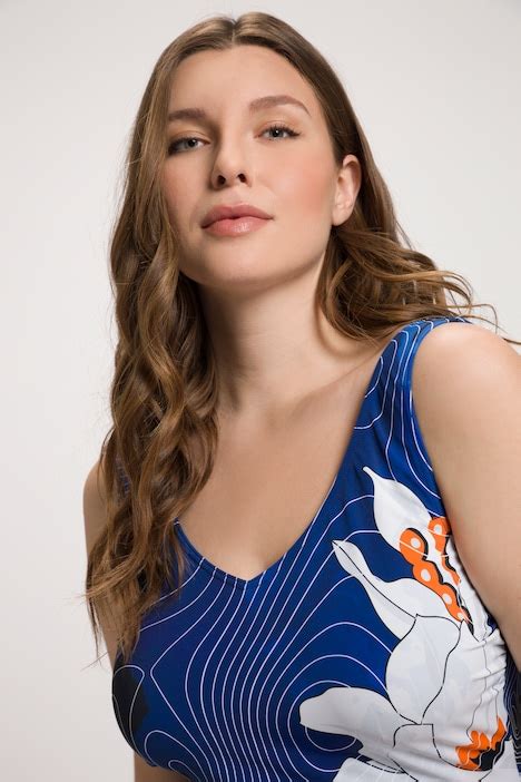 Lily Print Front Lined Swimsuit Marine Ulla Popken