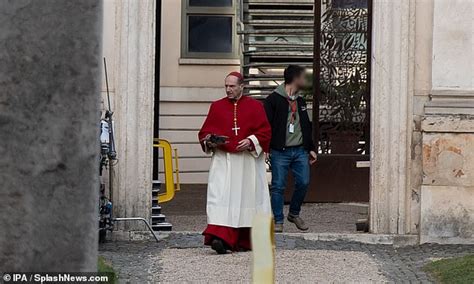 Ralph Fiennes Films For Conclave Dressed In Red Religious Outfit As Cardinal Lomeli In Rome