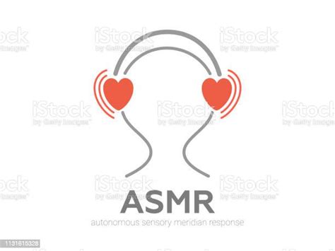 자율 감각 자오선 응답 Asmr 로고 또는 아이콘 심장 모양의 헤드폰으로 머리를 소리를 즐기는 귓속말 또는 음악 벡터 일러스트 레이 션 플랫 라인 스타일 Mental