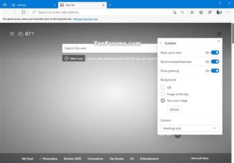 Change New Tab Page Layout And Background In Microsoft Edge Chromium Images