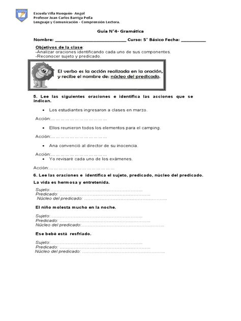 Guía Quintos 2 Sujetos Y Predicados Pdf Predicado Gramática