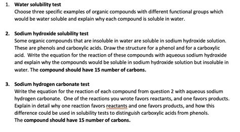 Water Solubility Test Choose Three Specific Examples Of Organic