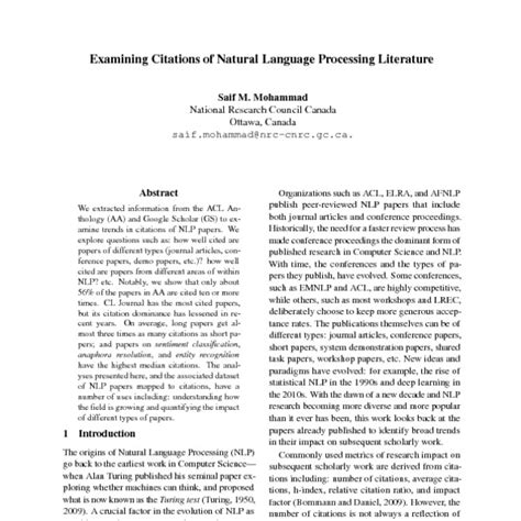Examining Citations Of Natural Language Processing Literature Acl Anthology