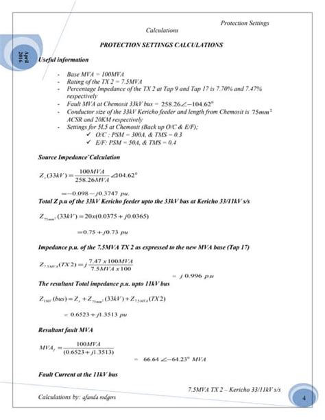 Protection Settings Calculation Doc