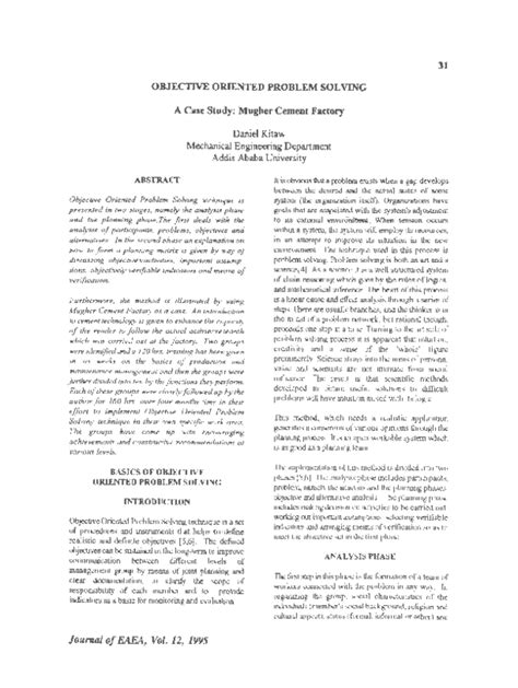 Pdf Objective Oriented Problem Solving A Case Study Mugher Cement Pdf Objective Oriented Problem Solving A Case Study Mugher Cement
