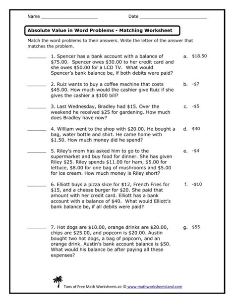 Absolute Value Word Problems Worksheet Pdf Word