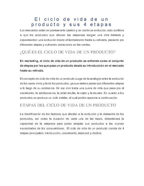 Ciclo De Vida De Un Producto E L C I C L O D E V I D A D E U N P R O