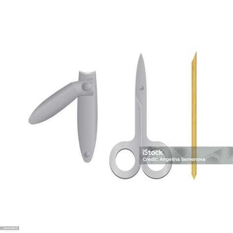 벡터 일러스트 레이 션 매니큐어 액세서리 도구 손톱이 위 핀셋 금속 나무로 되는 지팡이 벡터 일러스트입니다 절연 0명에 대한 스톡 벡터 아트 및 기타 이미지 Istock