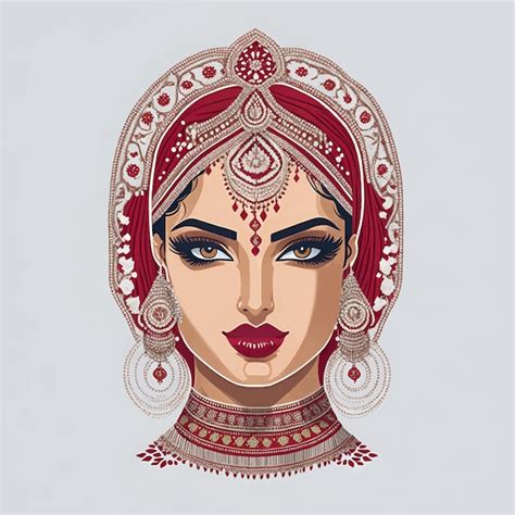 아름다운 인도 신부 얼굴 벡터 일러스트 레이 션의 초상화 프리미엄 벡터