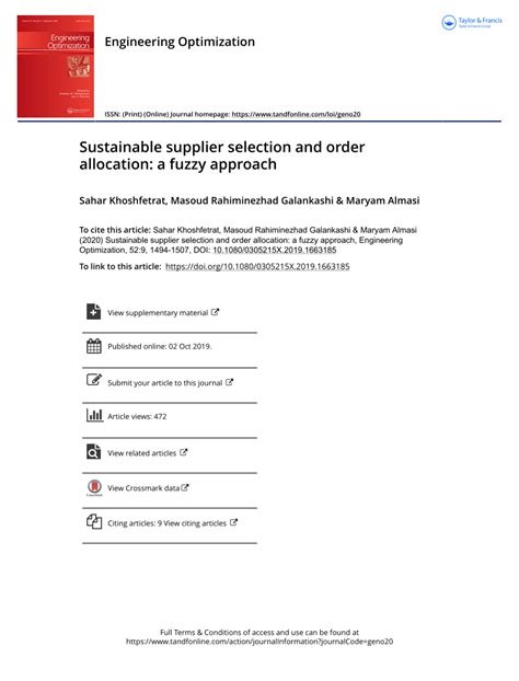 Pdf Sustainable Supplier Selection And Order Allocation A Fuzzy Approach