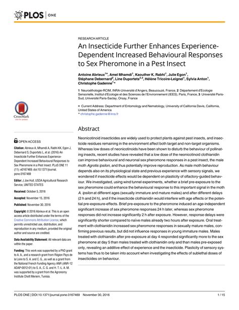 PDF An Insecticide Further Enhances Experience Dependent Increased Behavioural Responses To