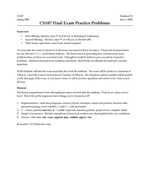 Cs107 Final Exam Practice Problems Programming Paradigms 38 Docsity