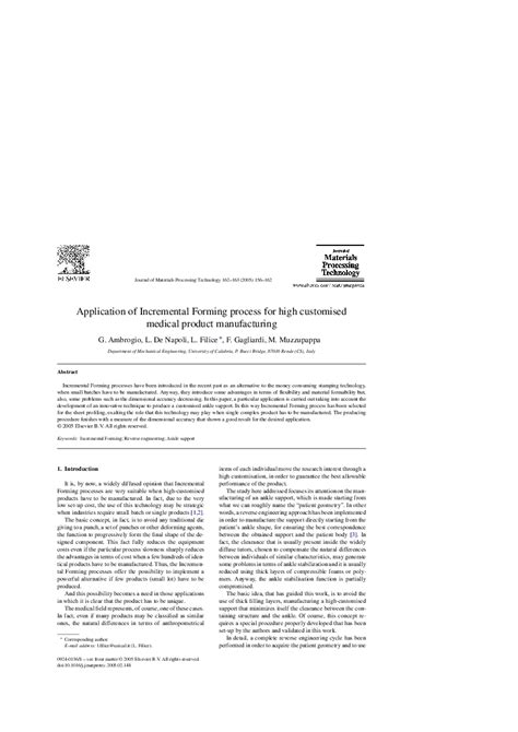 Pdf Application Of Incremental Forming Process For High Customised Medical Product Manufacturing