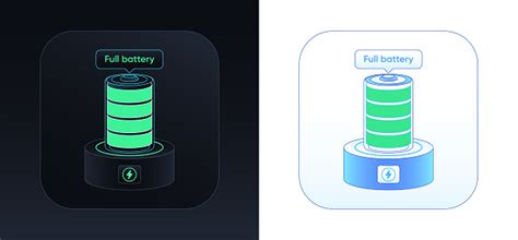 완전 배터리 높은 충전 수준 표시기가 있는 추상 배터리 유도 전기 스테이션 경고 경고가 있는 충전 플랫폼 완전 충전 된 축전지 높은 에너지 수준 벡터 그림 0명에 대한 스톡