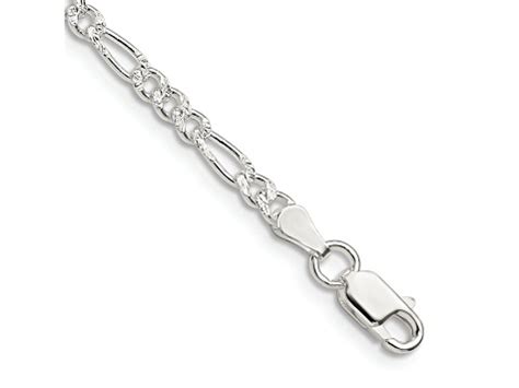 Sterling Silver 3mm Pavé Flat Figaro Chain Bracelet 1909cb Jtv