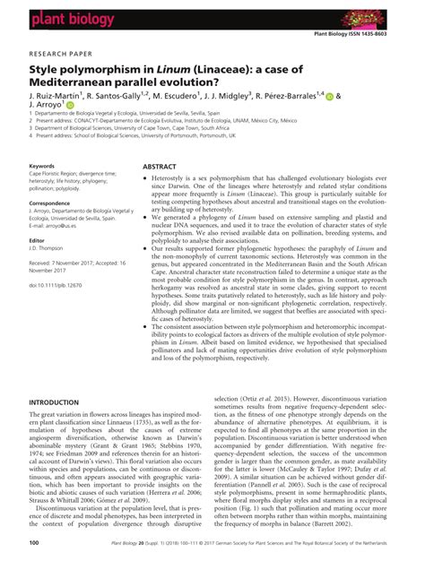 Pdf Style Polymorphism In Linum Linaceae A Case Of Mediterranean Parallel Evolution