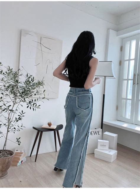 국내제작 [핏보장 강추] 절개 일자데님 와이드 팬츠 테슬 스티치 데님 부츠컷 청바지 에이블리