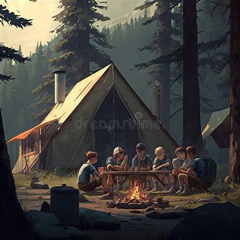 Summer Camp Background Illustration Ai Generative Stock Image Image Of Wood Fireplace 271083123