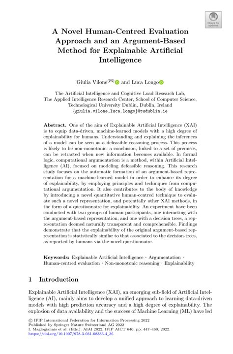 Pdf A Novel Human Centred Evaluation Approach And An Argument Based Method For Explainable