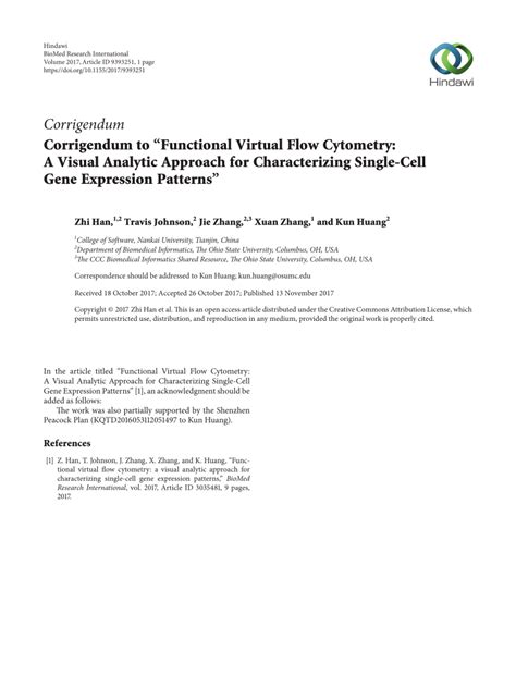 Pdf Corrigendum To “functional Virtual Flow Cytometry A Visual Analytic Approach For