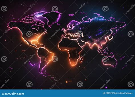 Glowing Map Of The World On Dark Background Stock Illustration