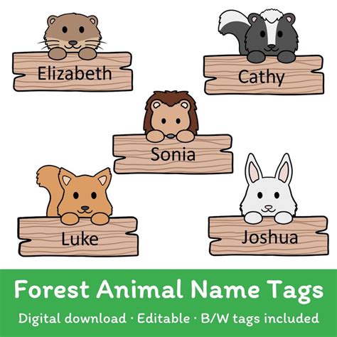Editable Forest Animal Name Tags Printable Classroom Decor Digital