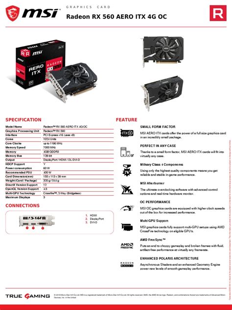 Msi Radeon Rx 560 Aero Itx 4g Oc Datasheet Pdf Graphics Processing Unit Office Equipment