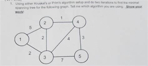 Solved Using Either Kruskal S Or Prim S Algorithm Setup And Chegg Com