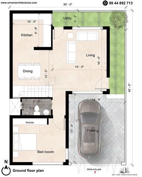 30 X 40 South Facing Floor Plan Courtyard House Plans